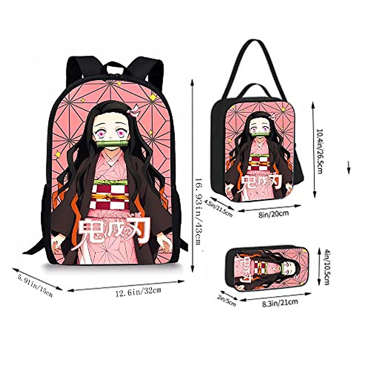 GERE Anime Backpacks Set,Cartoon Laptop Backpacks Teens Backpack Travel Bags Pencil Case Lunch Box (pink) (b3)