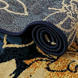 Zacoo Rugs for Living Room 8x10 Rug Modern Area Rug Floral Rug Bedroom Decor Floor Mats Ultra Soft Area Rug Large Non Slip Non Shedding Office Rug Aesthetic Rug for Nursery, Black/Navy/Gold 8'x10'
