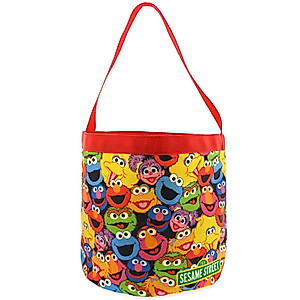 Sesame Street Elmo Boys Girls Collapsible Nylon Gift Basket Bucket Tote Bag (One Size, Red/Multi)