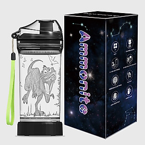 Ammonite Dinosaur Water Bottle for Kids 3D Glowing LED Light T-rex 14 OZ Tritan BPA Free - Creative Ideal Travel Cup Dinosaur Jurassic Gift for School Kid Boy Child Holiday Camping Picnic