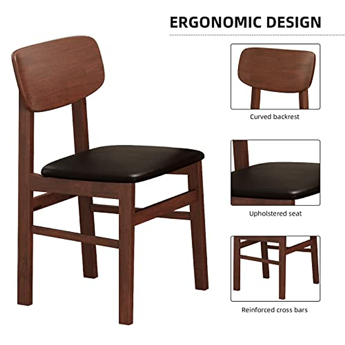 RUNWON 5 Pieces Rustic Retro Kitchen Set with 1 Dining Table and 4 Chairs, Antique Brown