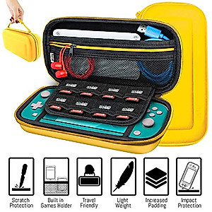 Orzly Switch Lite Accessories Bundle - Case & Screen Protector for Nintendo Switch Lite Console, USB Cable, Games Holder, Comfort Grip Case, Headphones, Thumb-Grip Pack & more (Orzly Gift Pack Yellow)