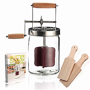 Dazey Butter Churn - Hand Crank Butter Churner- Manual Butter Maker- Beech Wood BUTTER PADDLES INCLUDED. Create Delicious Homemade Butter With Your Own Hand Crank Dazey Butter Churner (Turn N Churn)