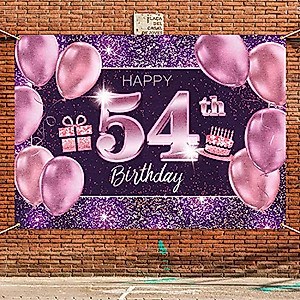 PAKBOOM Happy 54th Birthday Banner Backdrop - 54 Birthday Party Decorations Supplies for Women - Pink Purple Gold 4 x 6ft