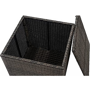 D&F Design Jackson Indoor & Outdoor PE Wicker Cube Side Table with Storage, Patio Resin Rattan End Table Square Container for Furniture Covers, Toys and Gardening Tools Grey
