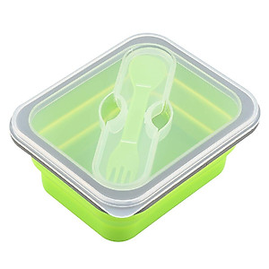 Aramox Lunch Box, 600ml Silicone Collapsible Portable Lunch Box Bowl Folding Food Storage Container Microwave Box (Green)