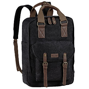 VASCHY Backpack for Men Women, Vintage Canvas Leather 15.6in Laptop Backpack Adult Rucksack for Work Travel Gray