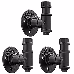 Elibbren 3 Pack Rustic Style Industrial Iron Pipe Coat Towel Holder Wall Hook for Hanging, Wall Mounted Vintage Robe Clothes Hanger Heavy Duty Farmhouse,Mounting Hardware Included Black