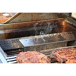 Grill Gods BBQ Smoker Box - Grilling Accessory for Gas Grill and Charcoal Grill made of Stainless Steel with Reinforced Hinged Lid - Handles WoodChips and Pellets to add Barbecue Smoke Flavor