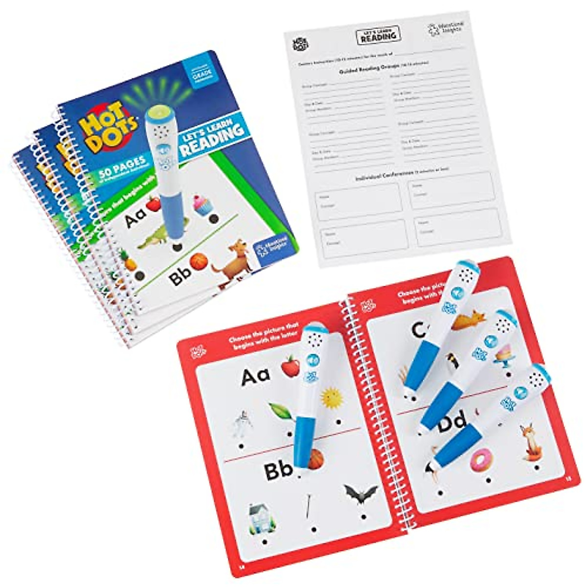 Educational Insights Hot Dots Let's Learn Pre-K Reading Classroom Bundle 4 Pack- Learn to Read Preschool Workbook with Interactive Pen, Ages 3+