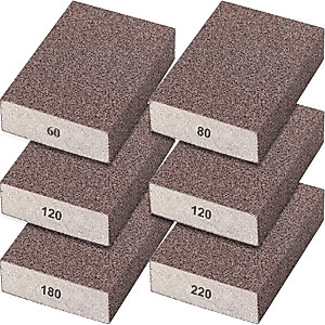 Sunxeke 6Pcs Sanding Sponge Coarse Fine Blocks kit 60/80/120/180/220 Grit for Pot Brush Pan Brush Metal Sanding Wood Sanding Glasses Sanding Washable&Reusable N-G-001