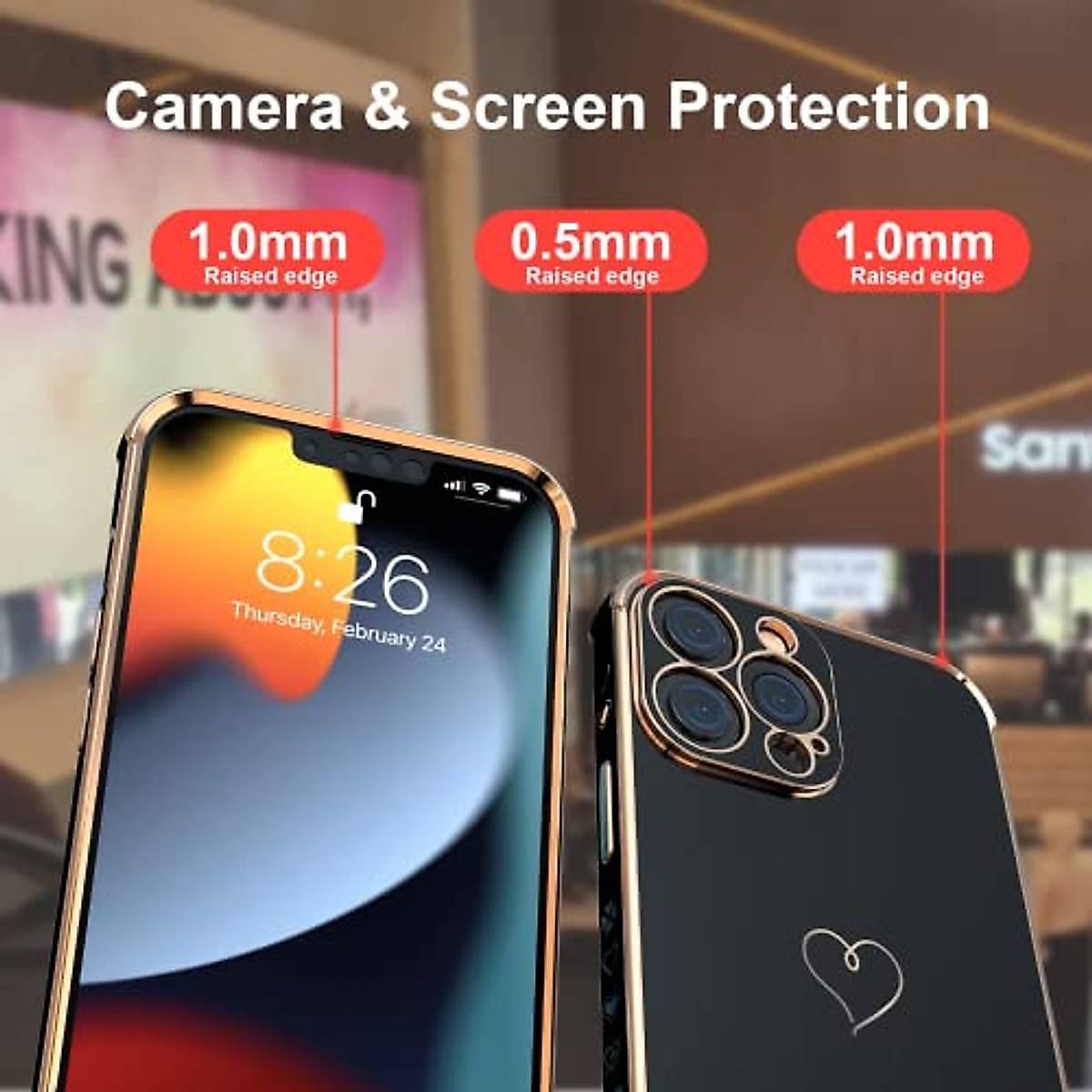 Oqiseven Designed for iPhone 13 Pro Max Case for Women, Luxury Soft TPU Shockproof Protective Phone Case [Military Drop Protection] Cute Cover Slim Thin 6.7 inch, Black