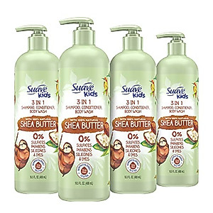 Suave Kids Naturals 3in1 Shampoo Conditioner Body Wash with Shea Butter 4 Pack Kids 3 in 1 Dermatologist-Tested and Tear-Free Shampoo Conditioner Bodywash 16.5 oz