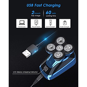 Electric Shavers for Men Bald Head Shaver LED Display 5-in-1 Faster-Charging 5D Floating Waterproof Electric Rotary Shaver with Clipper Nose Hair Facial Clean Waterproof