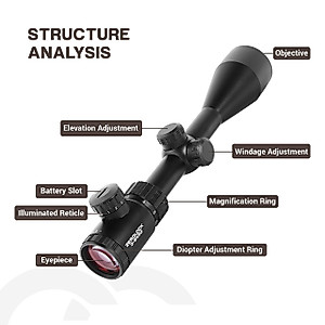 ESSLNB 3-9x50mm Airsoft Scope with Red Dot Illuminated Crosshair Reticle Riflescopes for Hunting&Shooting with Locking/Hold Zero Turrets and 2 Free Mount Rings