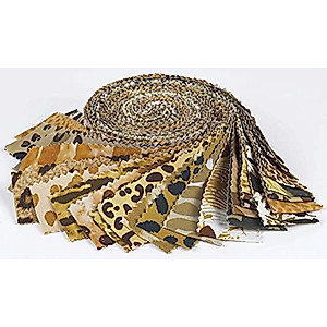 Soimoi 40Pcs Floral Artistic Print Precut Fabrics Strips Roll Up 1.5x42inches Cotton Jelly Rolls for Quilting - Light Brown