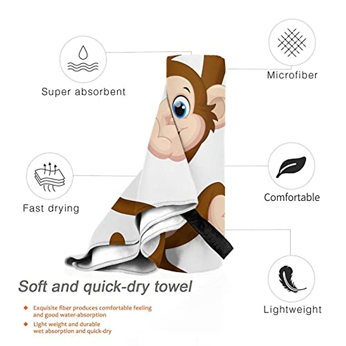 Quick Dry Towel Cartoon Monkey Beach Towel Microfiber Quick Dry Sand Free Towel Travel Beach Towels with Pocket for Women Men Lightweight Beach Towel Pool Swimming Gym Travel Gift