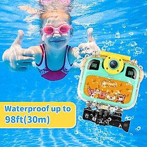 1080P Kids Camera, Underwater kids Waterproof Camera Kids Digital Camera Gifts for Boys Girls Age 3-13 HD Mini Children Camcorder 2.4 Inch IPS Screen with 32GB Card and Soft Silicone Case