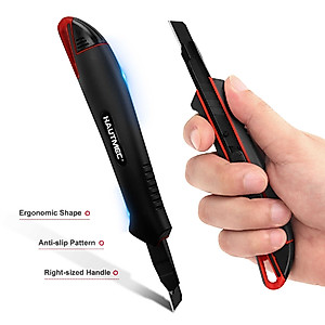 HAUTMEC 9mm Precision Utility Knife, Soft Grip Snap-off Box Cutter, Retractable 9mm Multi-Purpose Cutter for Detailed Cutting in Work, Home Use and Arts Crafts HT0255-KN