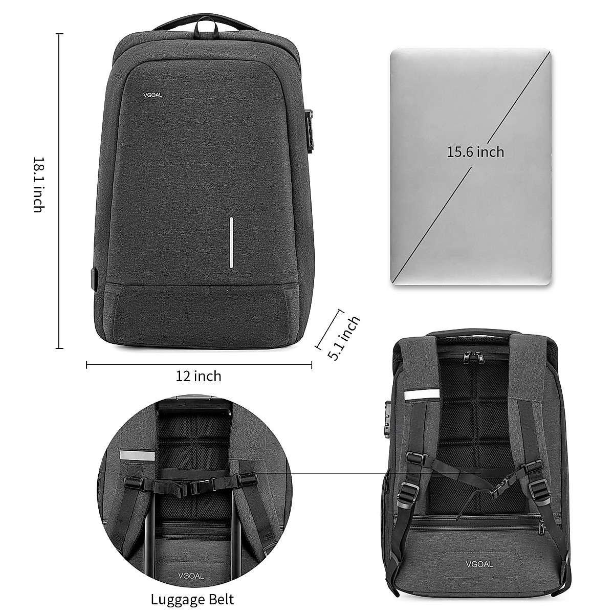 Kingsons Laptop Backpack, Slim Business Travel Computer Bag with USB Charging Port Anti-Theft Water Resistant for 15.6 Inch Laptop Rucksack for men
