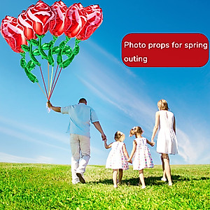 6 Pieces 37 Inch Valentines Day Balloon Rose Flower Balloons Red Rose Shaped Foil Balloon Rose Foil Balloons for Wedding Valentine's Day Graduation Birthday Baby Shower Party Decoration