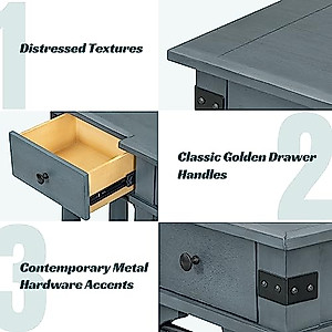 Bellemave Console Table Entryway Table with 3 Storage Drawers and Open Style Shelf Retro-Style Sofa Table for Living Room, Couch, Hallway, Foyer, Kitchen Counter (Dark Navy)