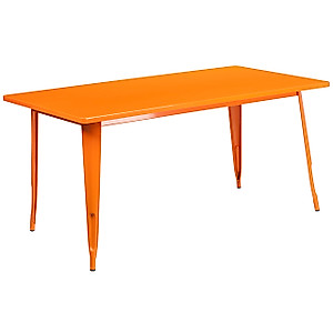 EMMA + OLIVER Commercial Grade Rectangular Orange Metal Indoor-Outdoor Table Set-4 Arm Chairs