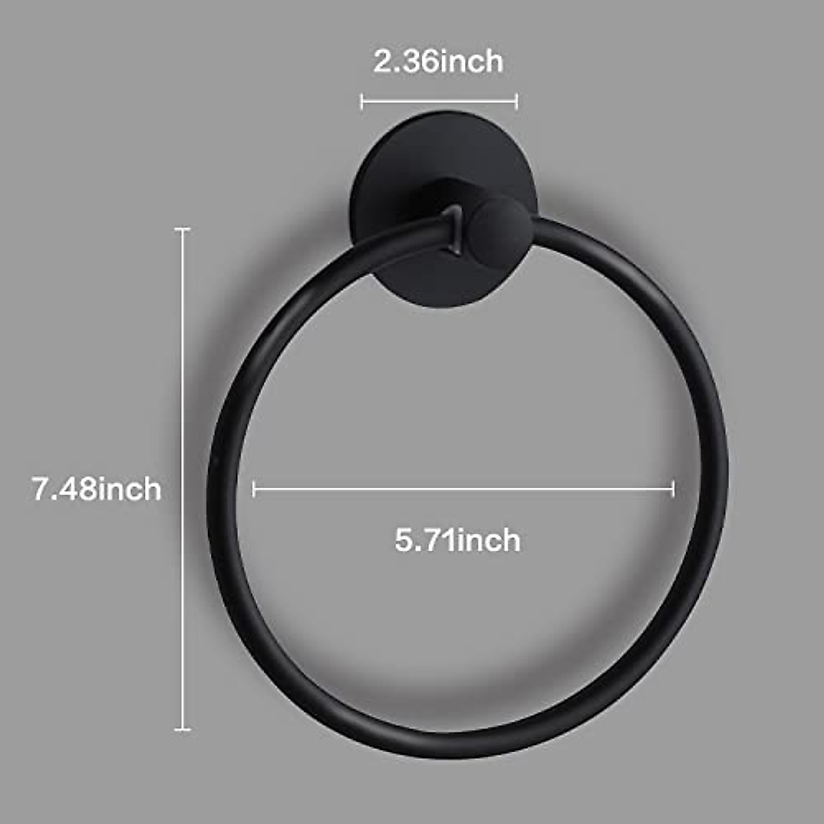 Towel Holder no Drill，Adhesive Towel Ring ，Stainless Steel Adhesive Hand Towel Hanger for Bathroom & Kithen Wall Mount， No Drilling Modern Hand Towel Hanger, Matte Black