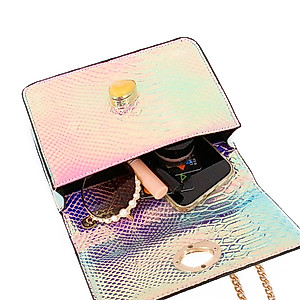 Segreto Women Hologram Evening Bag Handbag Holographic Shoulder Bag Chain Purse Crossbody Bag for Party(Purple)