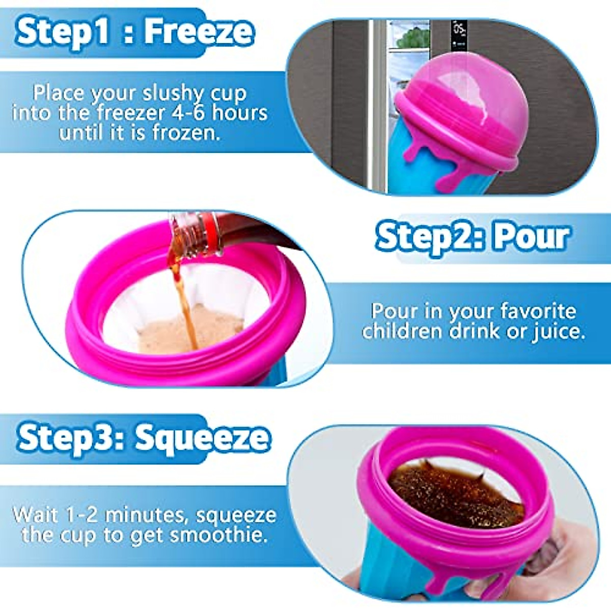 [Upgrad-500ml] Slushie Maker Cup, DIY Frozen Squeeze Magic Slushy Cup, Double Layers Silica High-capacity Smoothie Pinch Ice Cooling Cups, Homemade Milk Shake Ice Cream Cup Maker (Blue)