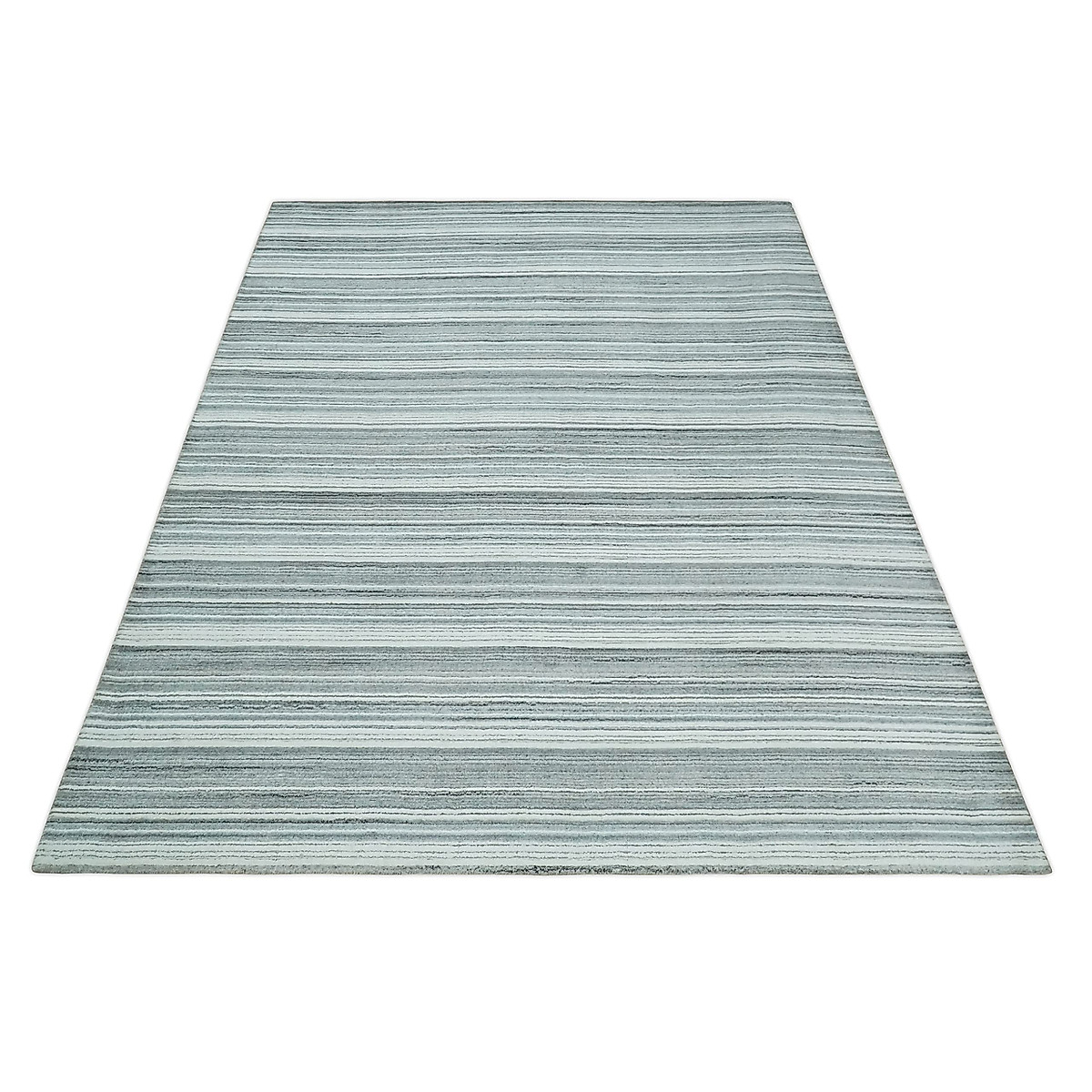 Artisan's Arc Striped Flatwoven Scandinavian Hand Made Blended Wool Area Rug, White, Silver and Gray, 8X10 | KE3810