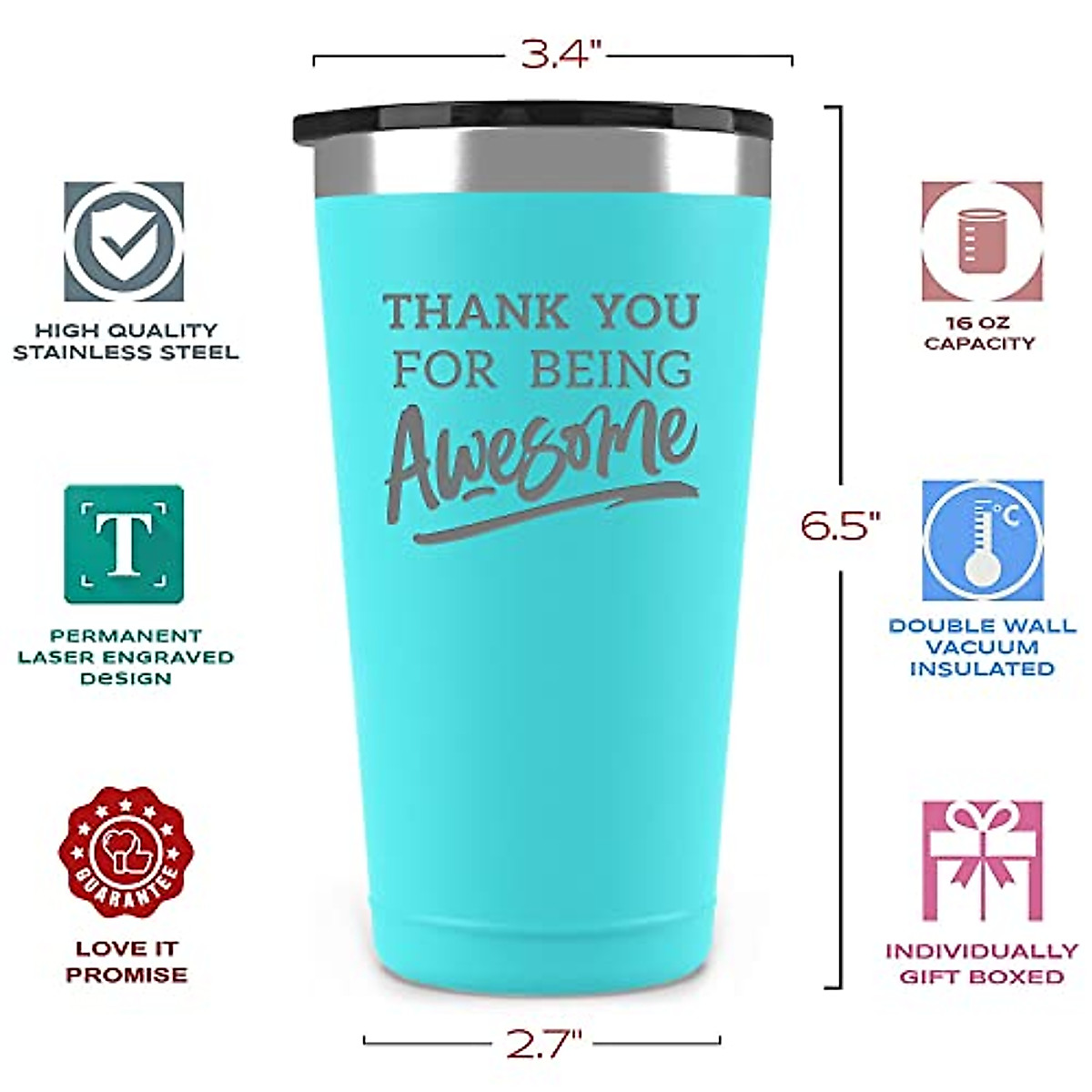 Thank You Gifts for Women - Thank You For Being Awesome 16 oz Mint Tumbler - Inspirational Appreciation Gifts for Female Coworker Employee Friend Teacher Hostess - Encouragement Gifts Ideas for Her