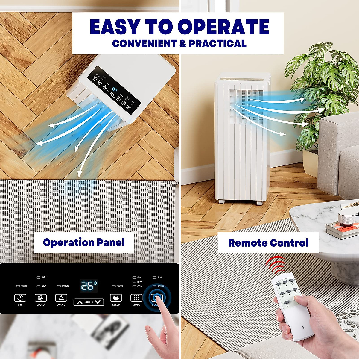 Acekool 8000BTU Portable Air Conditioner, Portable AC Unit with Remote Control, Energy-Efficient Cooling for 350 Sq.ft Spaces, 3-In-1 Cool, Fan, Dehumidify Modes, Portable AC for bedroom room indoor
