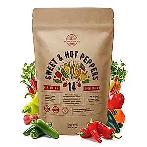 14 Sweet & Hot Peppers Seeds Variety Pack 700 Seeds Non-GMO Peppers Seeds for Planting Outdoor & Indoor Home Gardening Anaheim Jalapeno Habanero Cayenne Serrano Poblano Cubanelle Pepperoncini & More