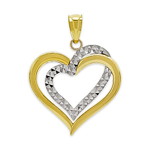 Charm America - Gold Double Heart Charm - 10 Karat Solid Gold - Diamond-cut Heart Pendant