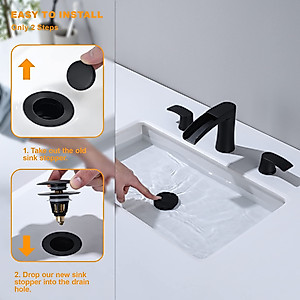 Universal Bathroom Sink Drain Stopper - 1.1~1.5" Pop Up Drain Stopper, Anti-Clogging Bounce Basin Filter with Hair Catcher, Stainless Steel Sink Drain Strainer (Matte Black)