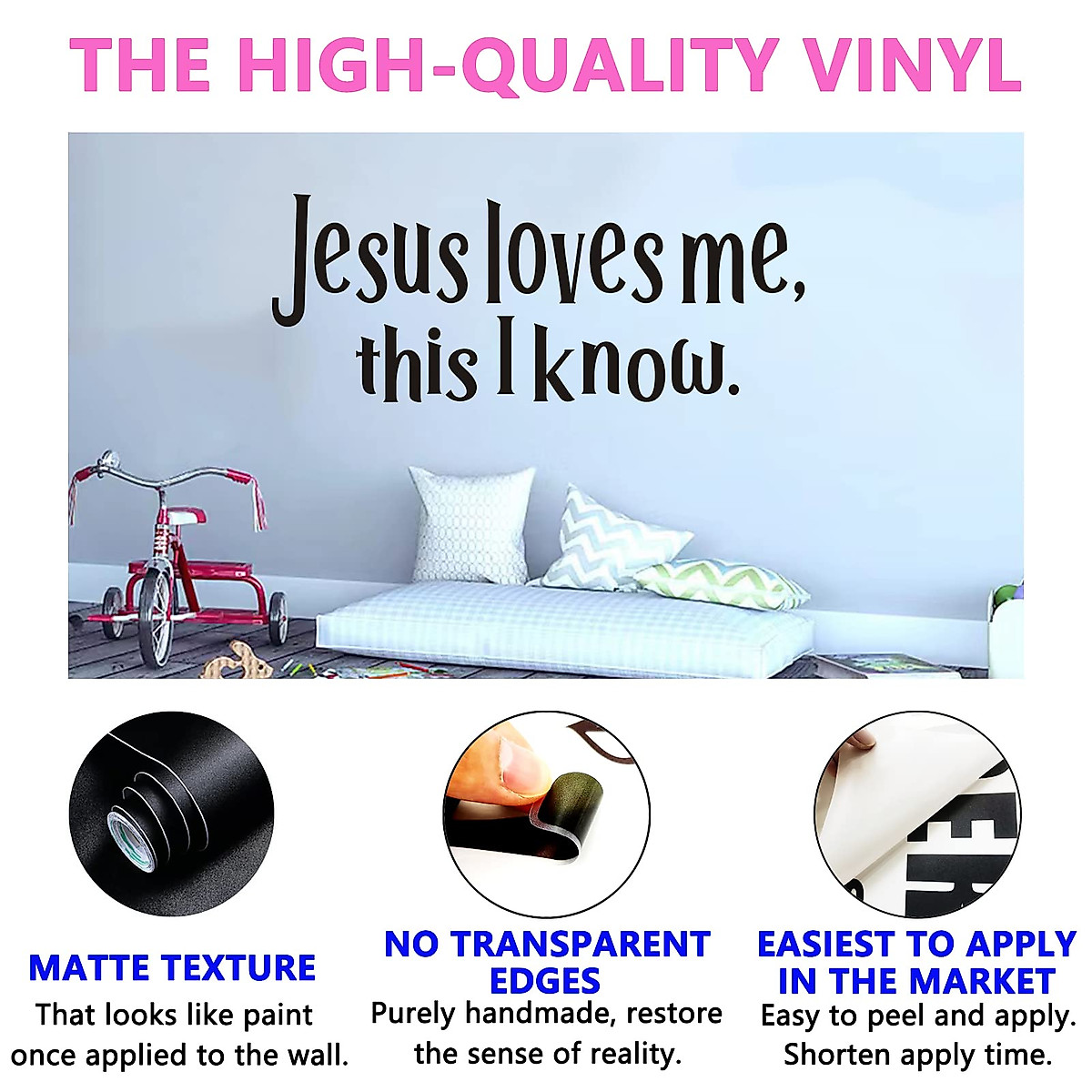 SEATUNE Wall Decals, Wall Stickers for Kids, Quotes Inspirational Boys Girls Baby Children's Toddlers, Playroom Nursery Church God Family Home Wall Decor Vinyl Art, Jesus Loves Me This I Know 41"X16"