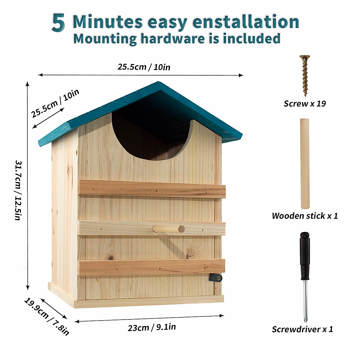 MLOHASING Cedar Wood Screech Owl House - Handcrafted 14x10 Inch Rustic Birdhouse with Perch Stand & Mounting Kit, Outdoor Wildlife Habitat Shelter for Garden, Yard, Avian Nesting Box