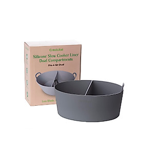 Crock pot divider | dual compartments silicone slow cooker liners | crockpot divider insert with handles | eco-friendly gift idea, gray