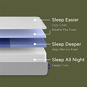 Casper Sleep Original Foam, Memory Foam Mattress, Full Size - Medium Firm Bed in a Box with Zoned SupportTM - 100-Night Trial - 10 Year Warranty - CertiPUR-US® Mattress, Light Grey