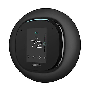 2 Pack DAYJOY Wall Plate Soft Silicone Case Cover Compatible with Ecobee 4 SmartThermostat,Fingerprint Resistant Bracket Mount (Black+Blue)