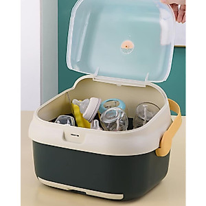 Baby Bottle Drying Rack Container with Drainer, Portable Nursing Cutlery Box Container with Cover, Bottle Holder for Baby and Toddler, Portable Kitchen Cabinet Organizer, Easy to Clean Drainer (White)