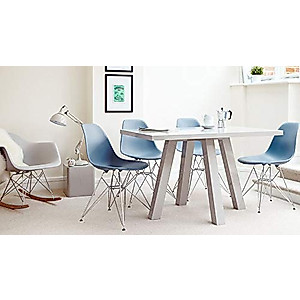 2xHome Eiffel Wire Legs and Armless Seat for Dining Room Blue Plastic Side Chair with Chrome Plated
