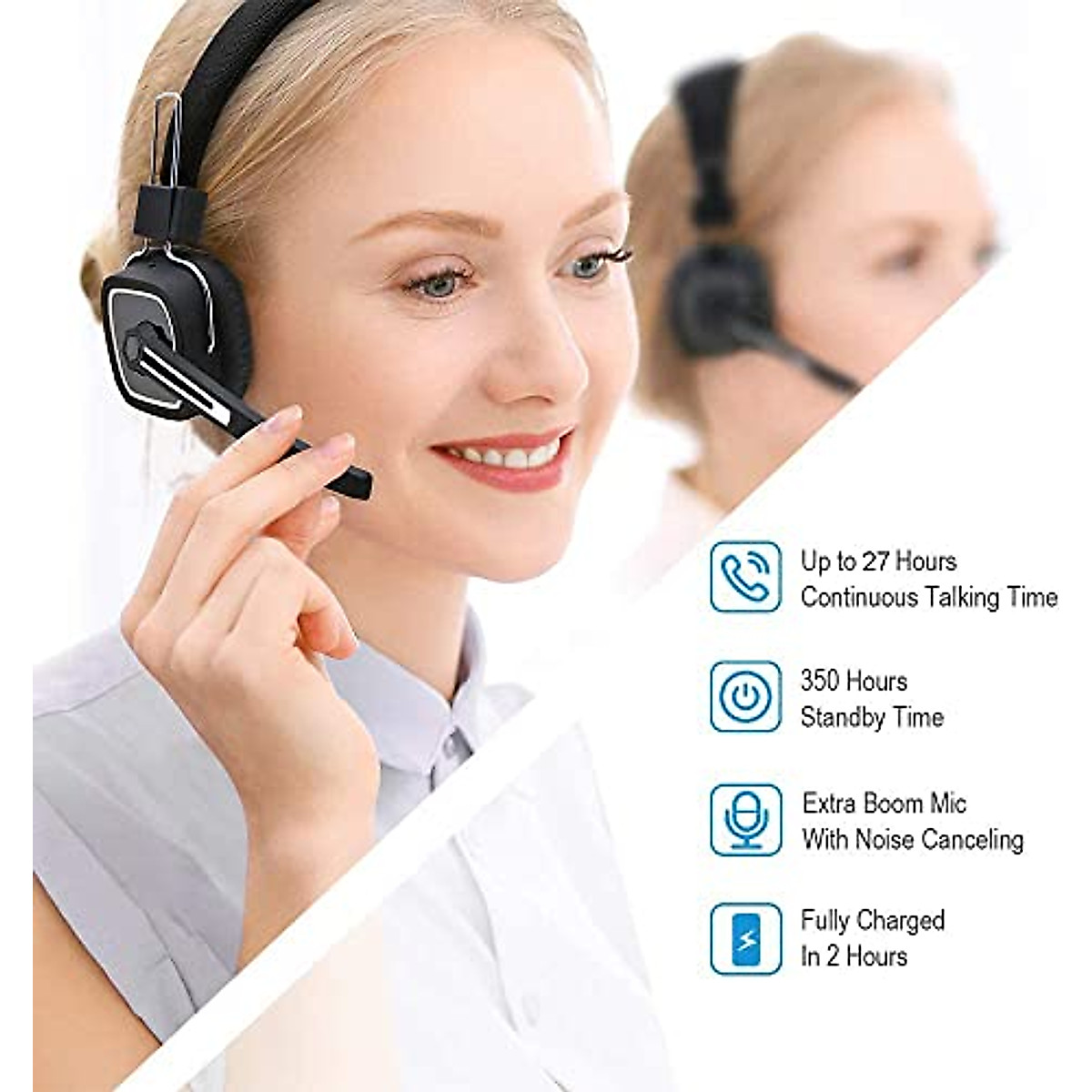 Electronic Home Truck Driver Bluetooth Headset/Office Headset with Microphone, BT 5.0 Wireless Over The Head Headset with Extra Boom Mic for Trucker,Truck Driver, Phones,Call Center, Skype, VoIP