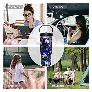 HOWSEESNOW 30oz Horse Tumbler With Handle and Straw - Insulated Leak Proof Travel Coffee Mug, Reusable Stainless Steel for Horse Lovers, Gifts for Girls, Dark Purple