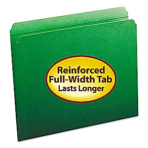 Smead File Folder, Reinforced Straight-Cut Tab, Letter Size, Green, 100 per Box (12110)