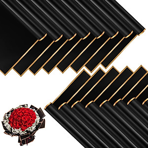 120 Pcs Gold Edge Flower Wrapping Paper, Pure Color Translucent Waterproof Bouquet Wrapping Paper Florist Paper for Bouquets Gift Wedding DIY Crafts Packaging(Black)