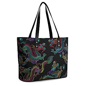 Womens Handbag Dragons Leather Tote Bag Top Handle Satchel Bags For Lady