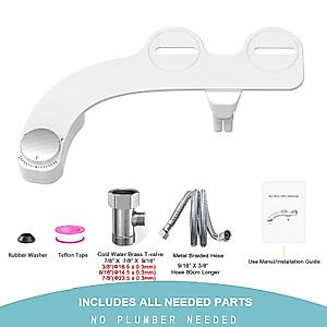 Bidet Attachment for Toilet - WITHLENT Ultra-Slimt Bidet Non-Electric Dual Nozzle (Frontal & Rear Wash) Adjustable Water Pressure, Water Bidet Toilet Seat Attachment (Silver)