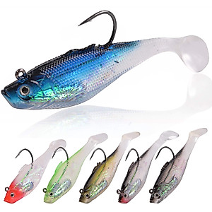 Pre-Rigged Jig Head Soft Fishing Lures, Paddle Tail Swimbaits for Bass Fishing Shad Freshwater Saltwater Fishing Trout Pike Walleye Crappie